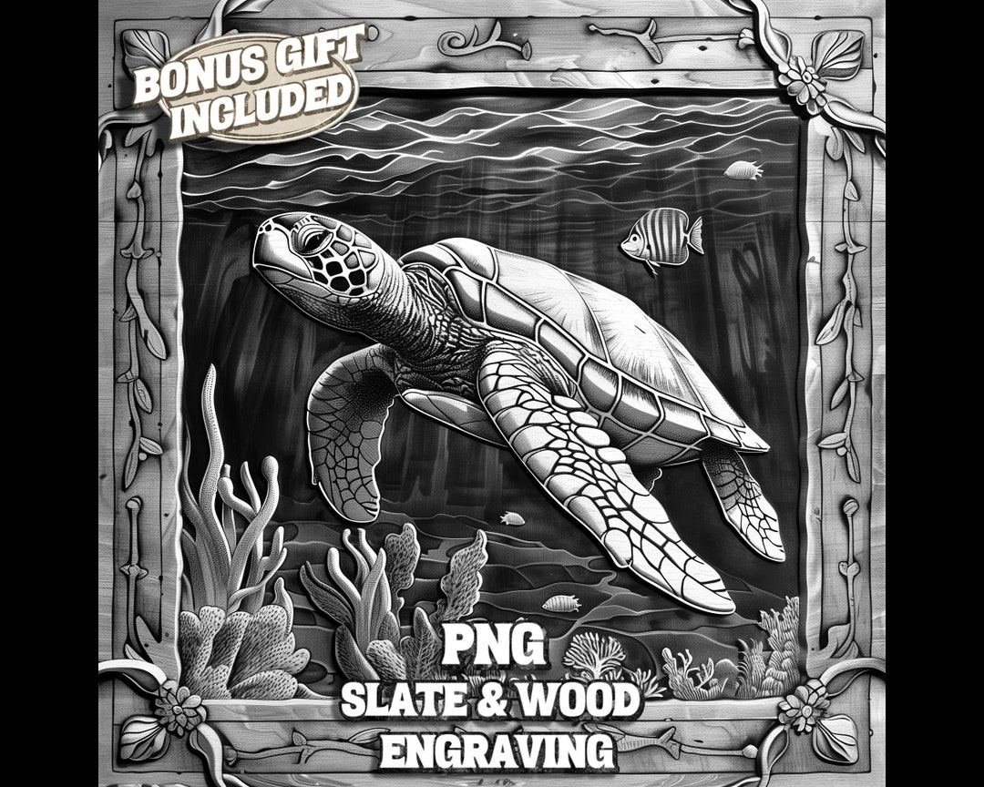Sea Turtle 3D Illusion PNG Laser File, Engraving PNG Slate Coaster ...