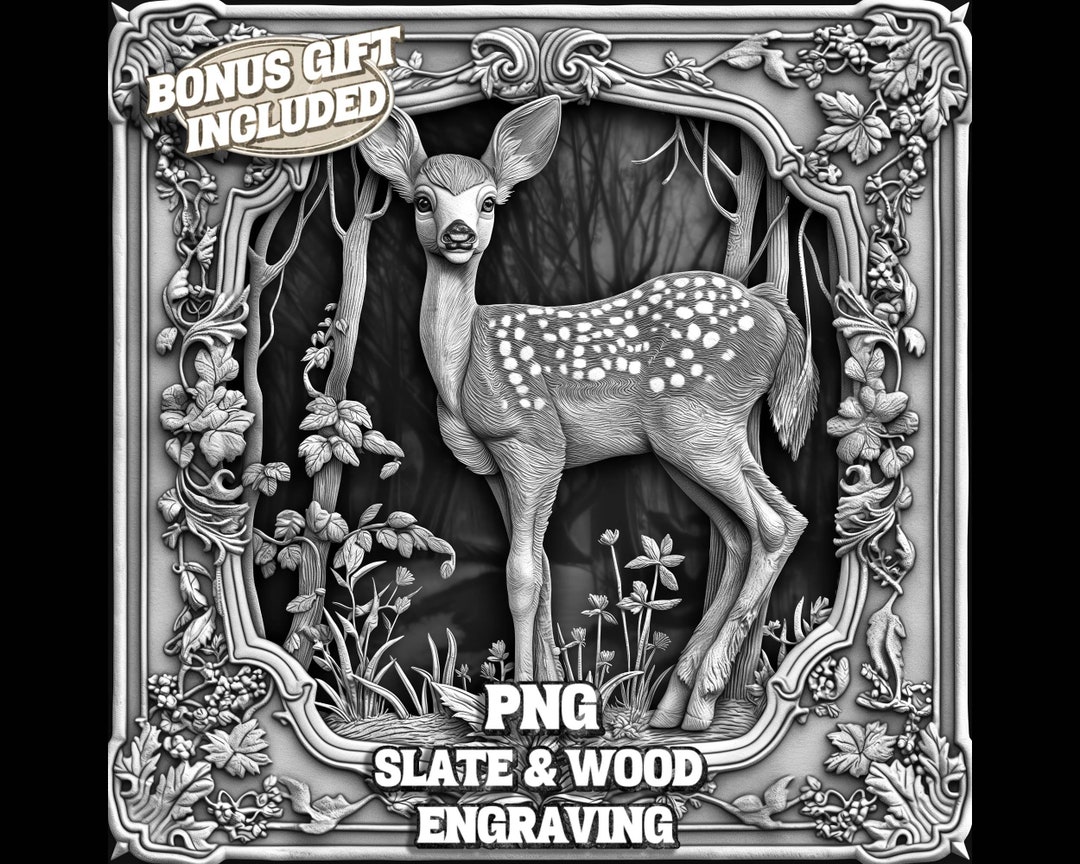 Fawn 3D Illusion PNG Laser File, Deer Engrave PNG, Slate Coaster ...