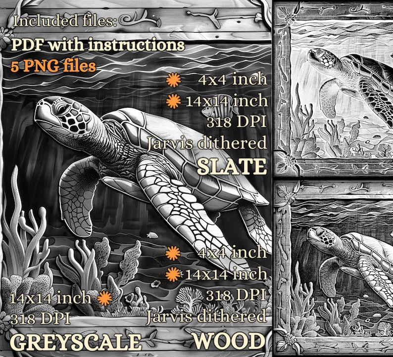 Sea Turtle 3D Illusion PNG Laser File, Engraving PNG Slate Coaster ...