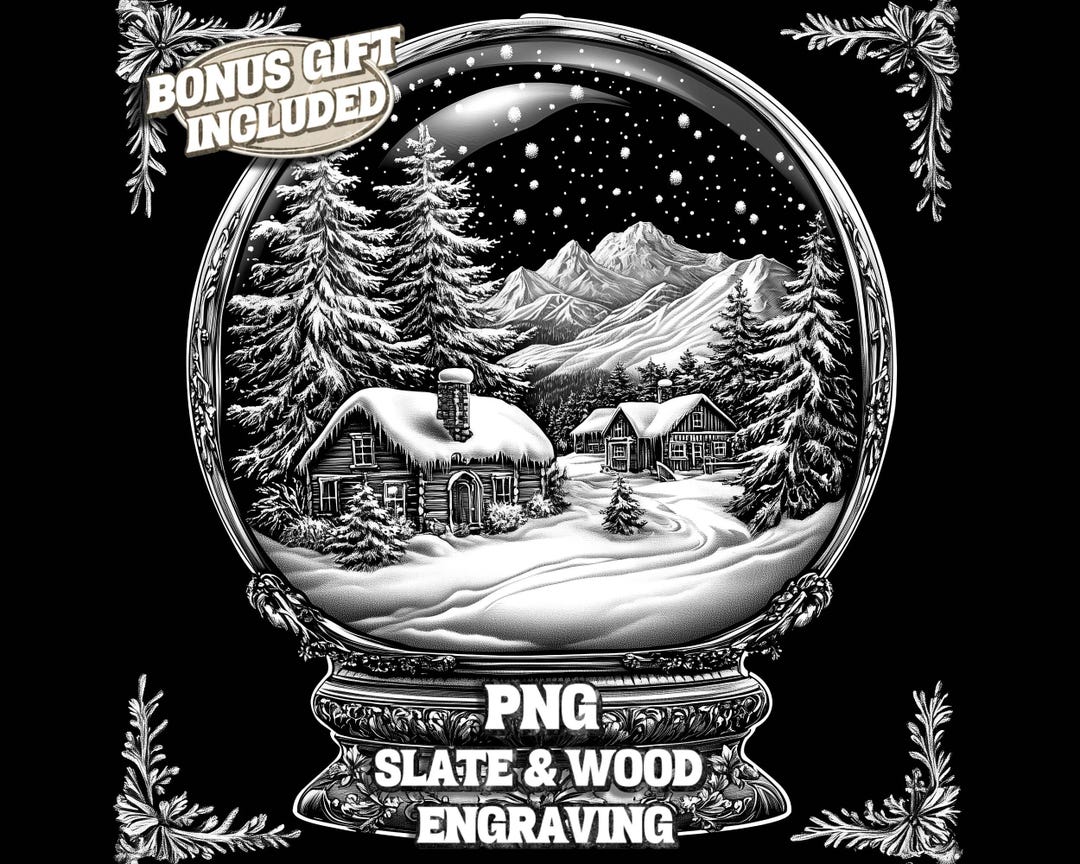 Snow Globe Laser Burn PNG, Snowy Winter Landscape Laser Engraving File ...