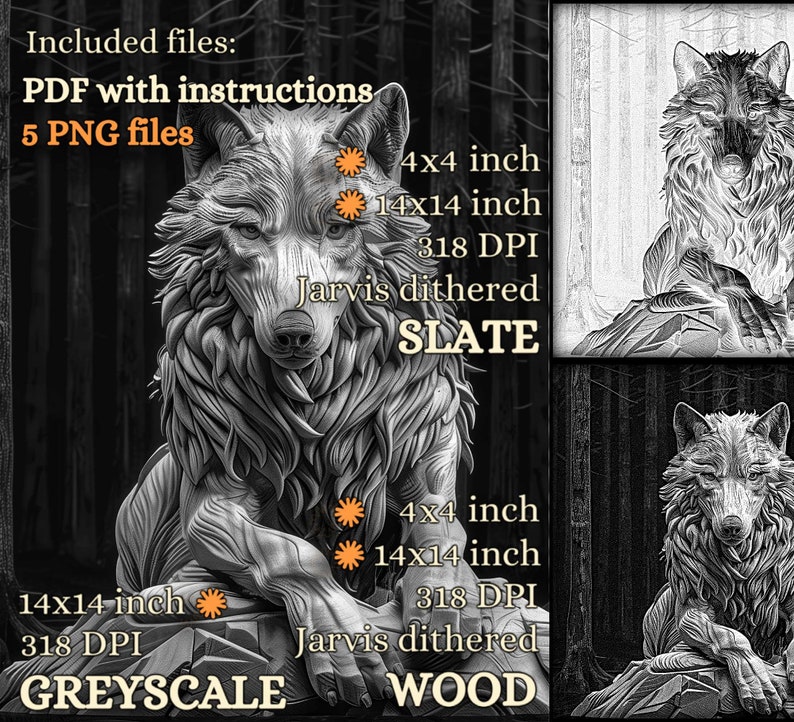 Wolf 3D Illusion PNG Laser File, Forest Wolf Engrave PNG, Slate Coaster ...