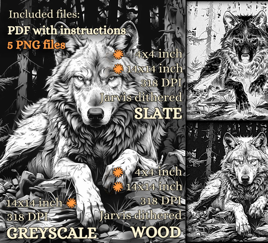 Wolf Laser Burn PNG, Anime Style Engrave File, Slate Coaster Engraved ...