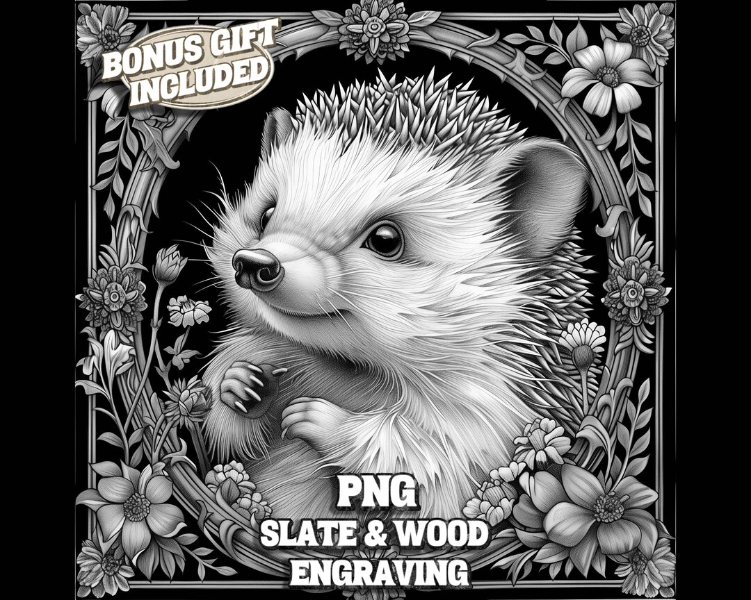 Cute Hedgehog Laser Engraving PNG, Baby Hedgehog With Wildflowers PNG ...