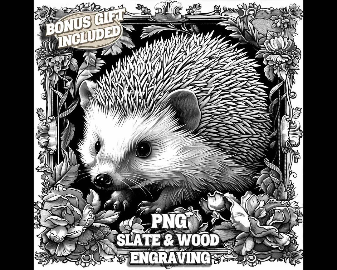 Cute Hedgehog Laser Engraving PNG, Baby Hedgehog With Wildflowers PNG ...