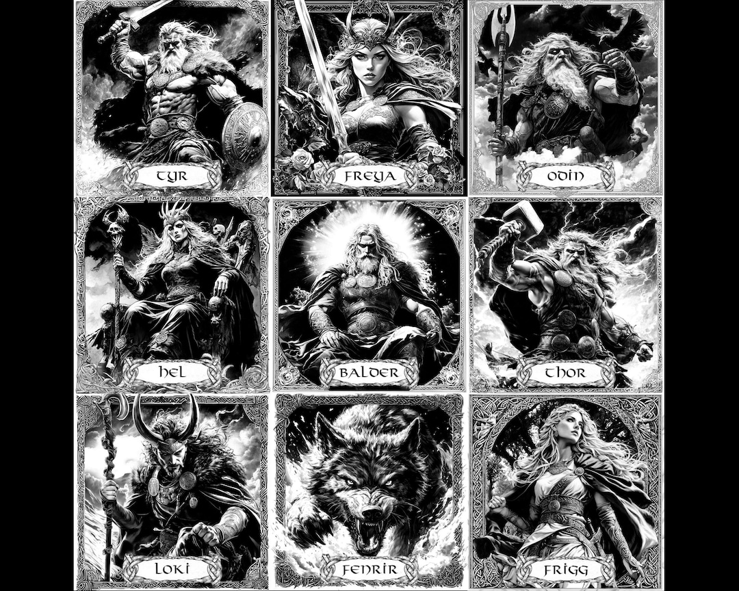 Norse Mythology Engraving Set, Norse Gods Laser Burn PNG Bundle, Slate ...