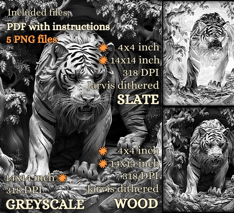 Tiger 3D Illusion PNG Laser File, Jungle Tiger Engrave PNG, Slate ...