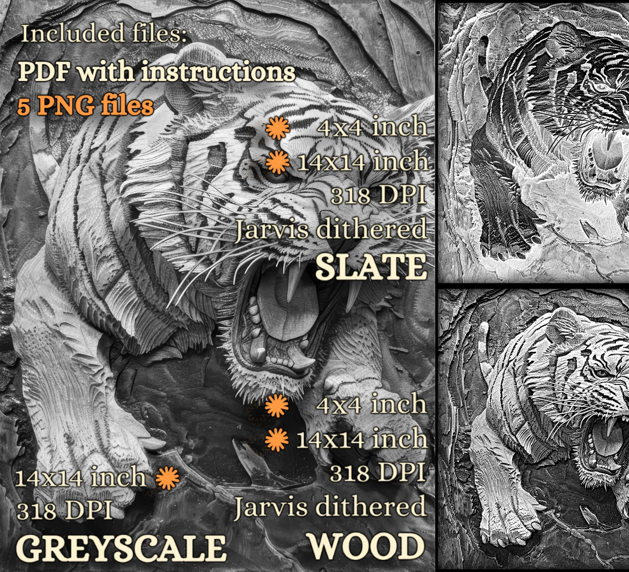 Tiger 3D Illusion PNG Laser File, Pouncing Tiger PNG, Slate Coaster ...