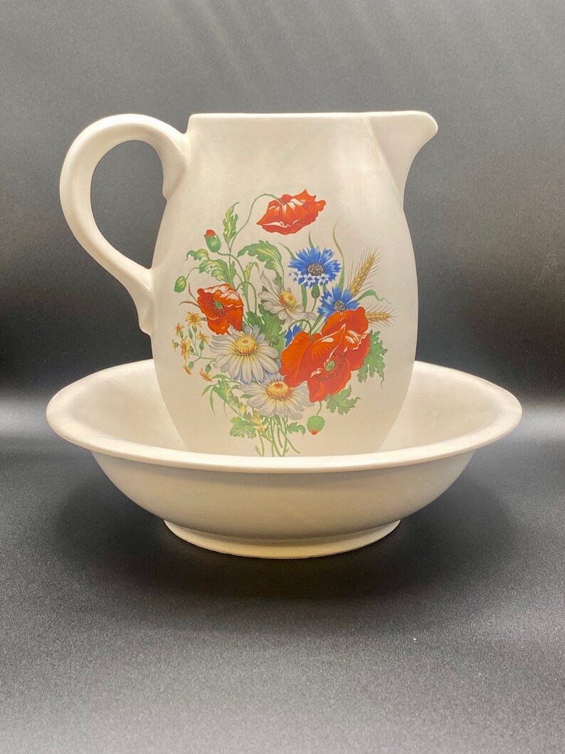 Mccoy Pottery Wildflowers Water Pitcher With White Bowl - Etsy