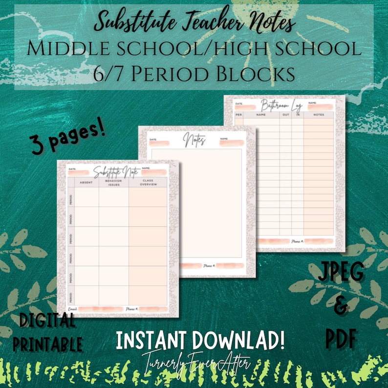 Substitute Teacher Note Template, While You Were Away, High School ...