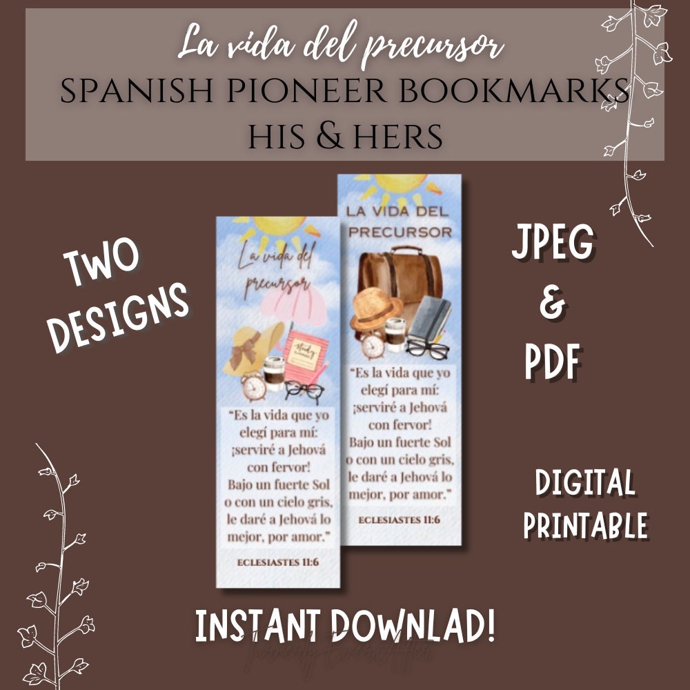JW Spanish Pioneer Bookmarks Digital Download La Vida Del Precursor ...