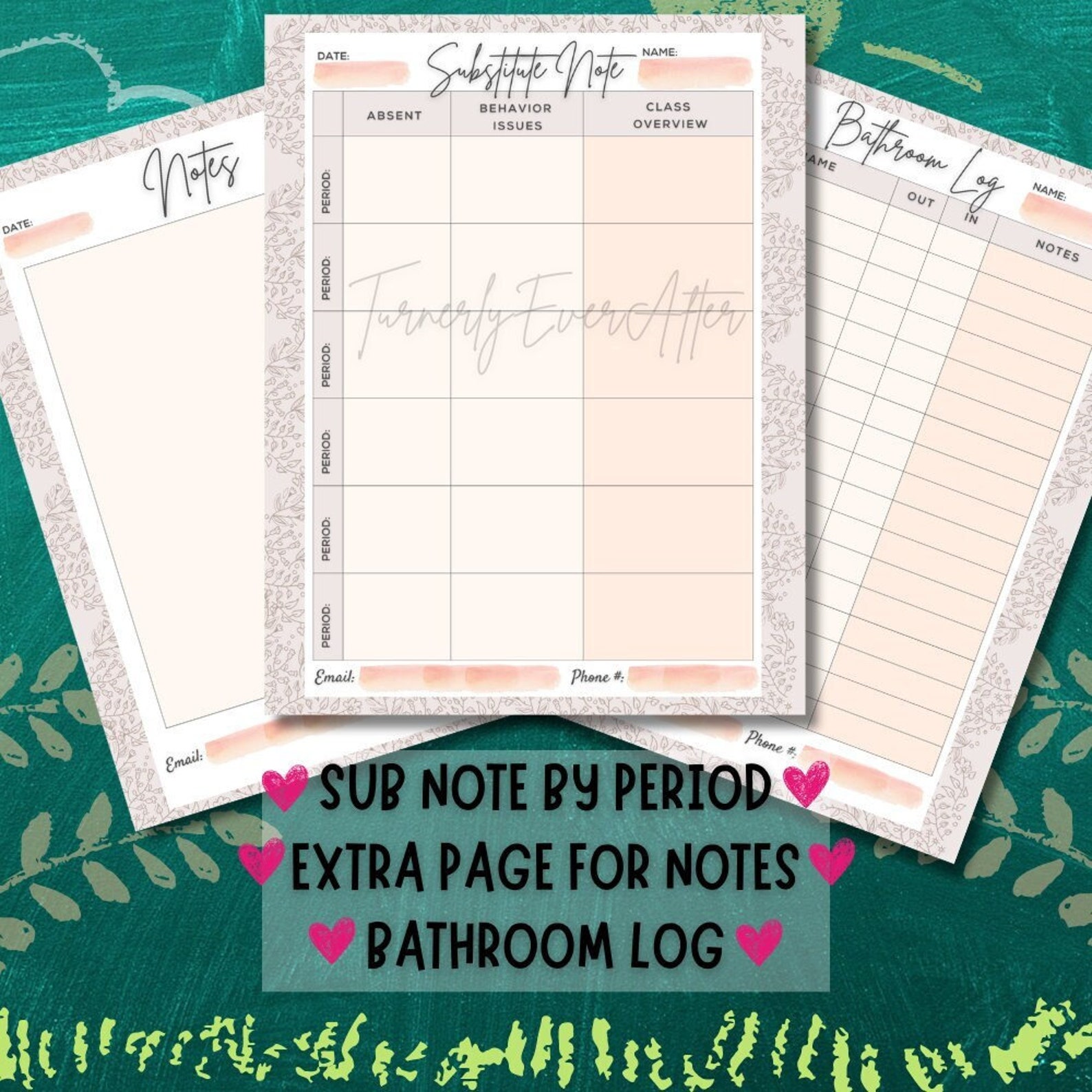 Substitute Teacher Note Template, While You Were Away, High School Middle School 6/7 Period ...