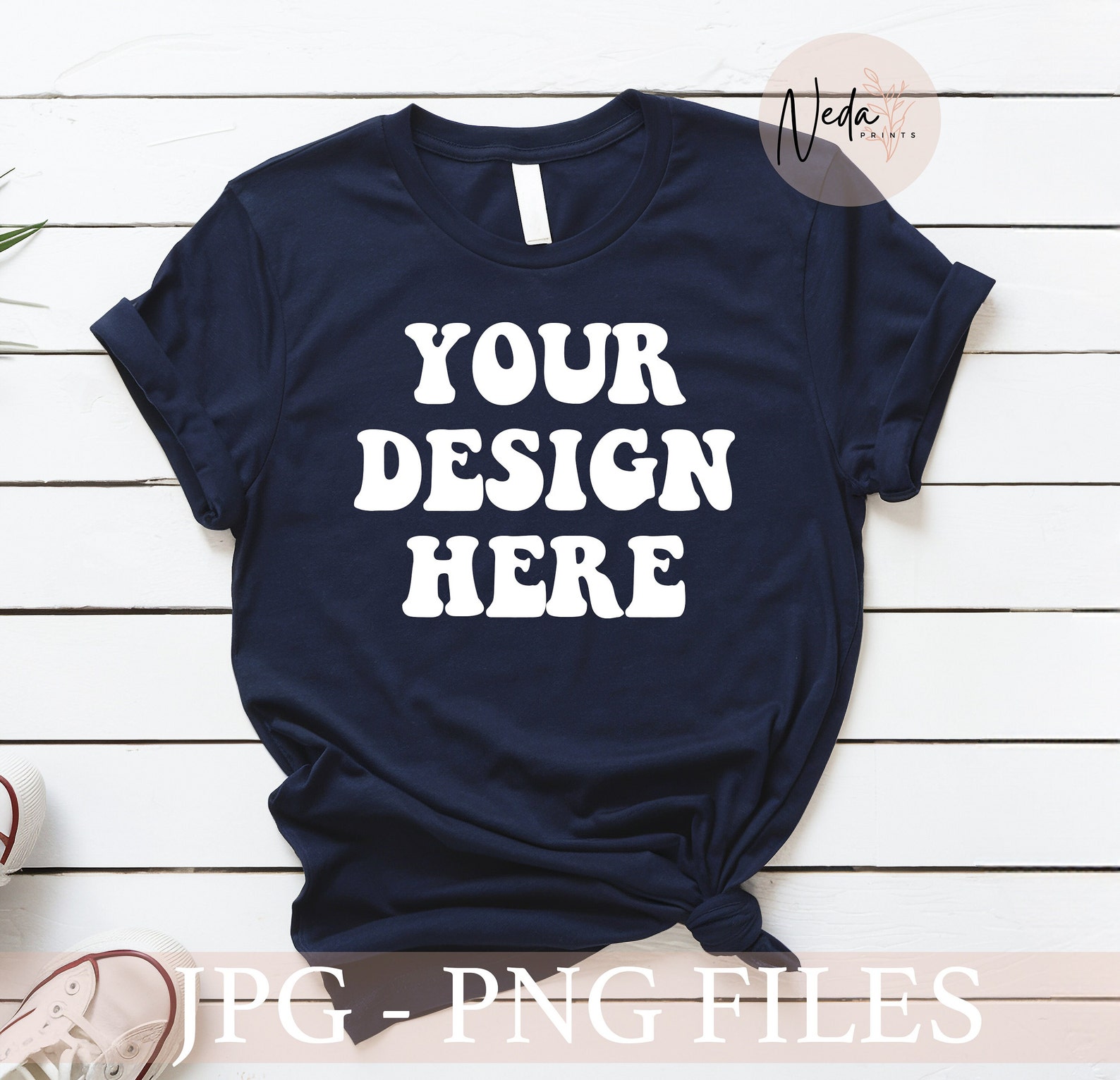 Navy Blue Heather T-shirt Mockup, Crewneck T-shirt 3001, Navy Blue ...