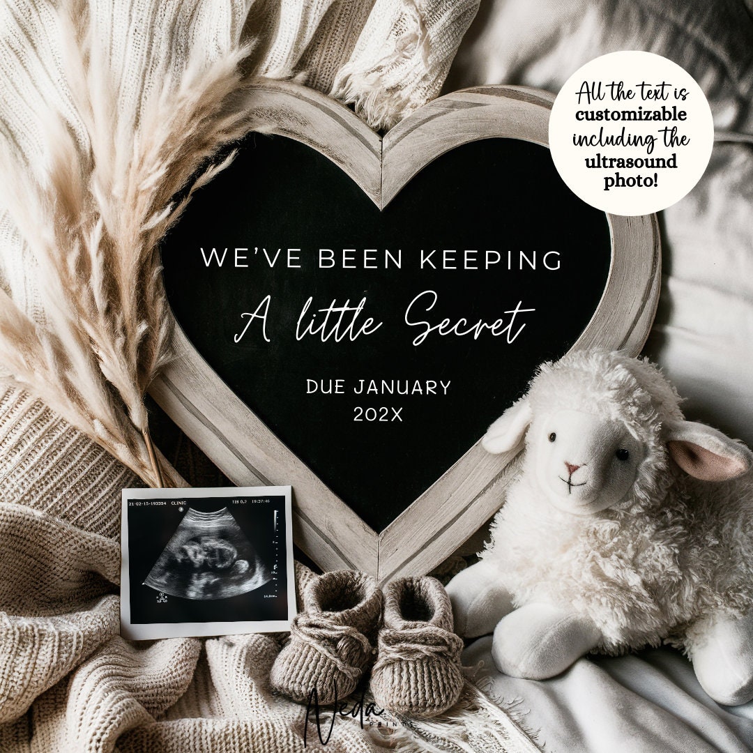 EDITABLE Neutral Little Secret Pregnancy Announcement,digital Baby ...