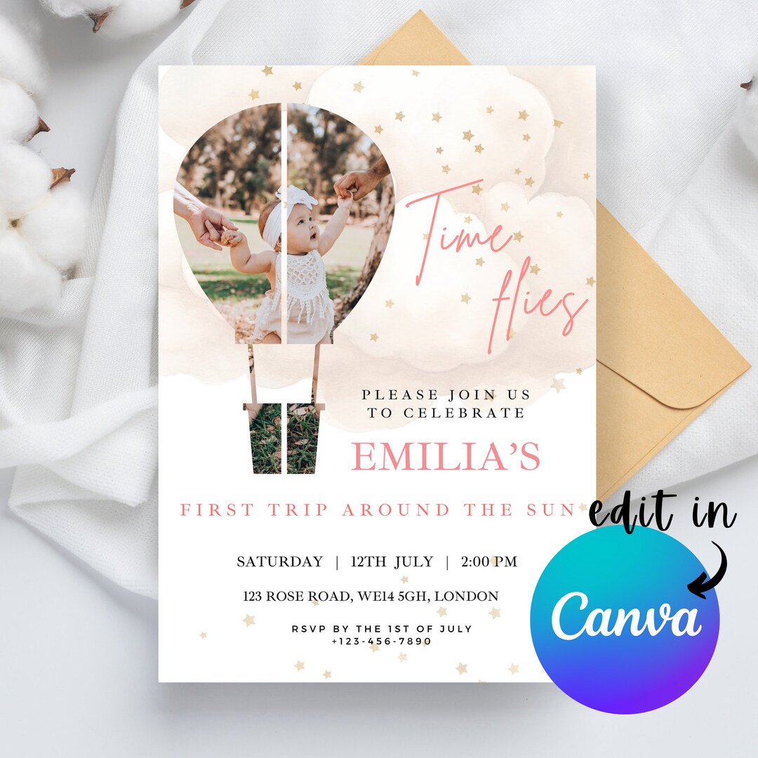 EDITABLE Time Flies First Birthday Invitation, First Birthday Invite ...