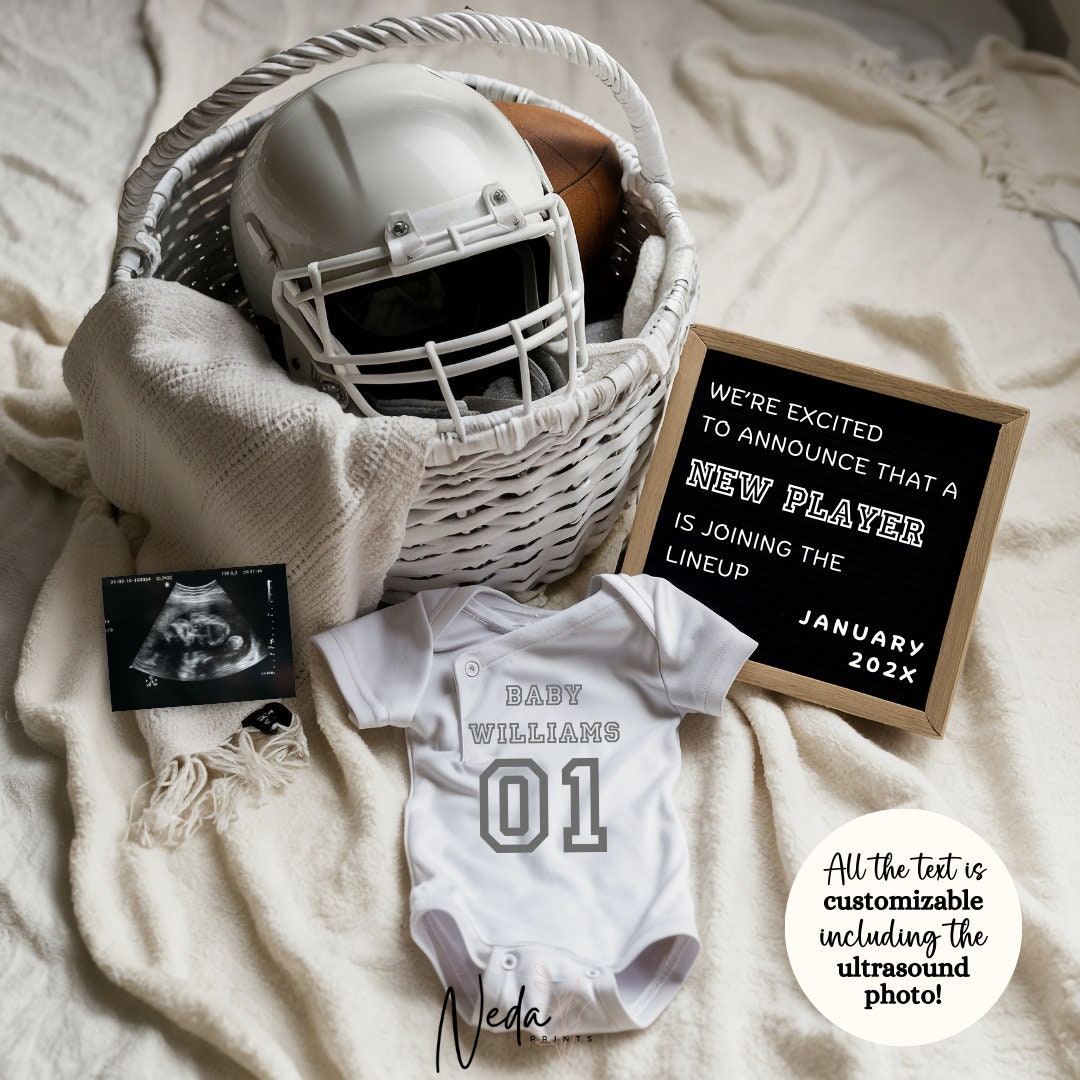 EDITABLE American Football Pregnancy Announcement, Baby Football ...