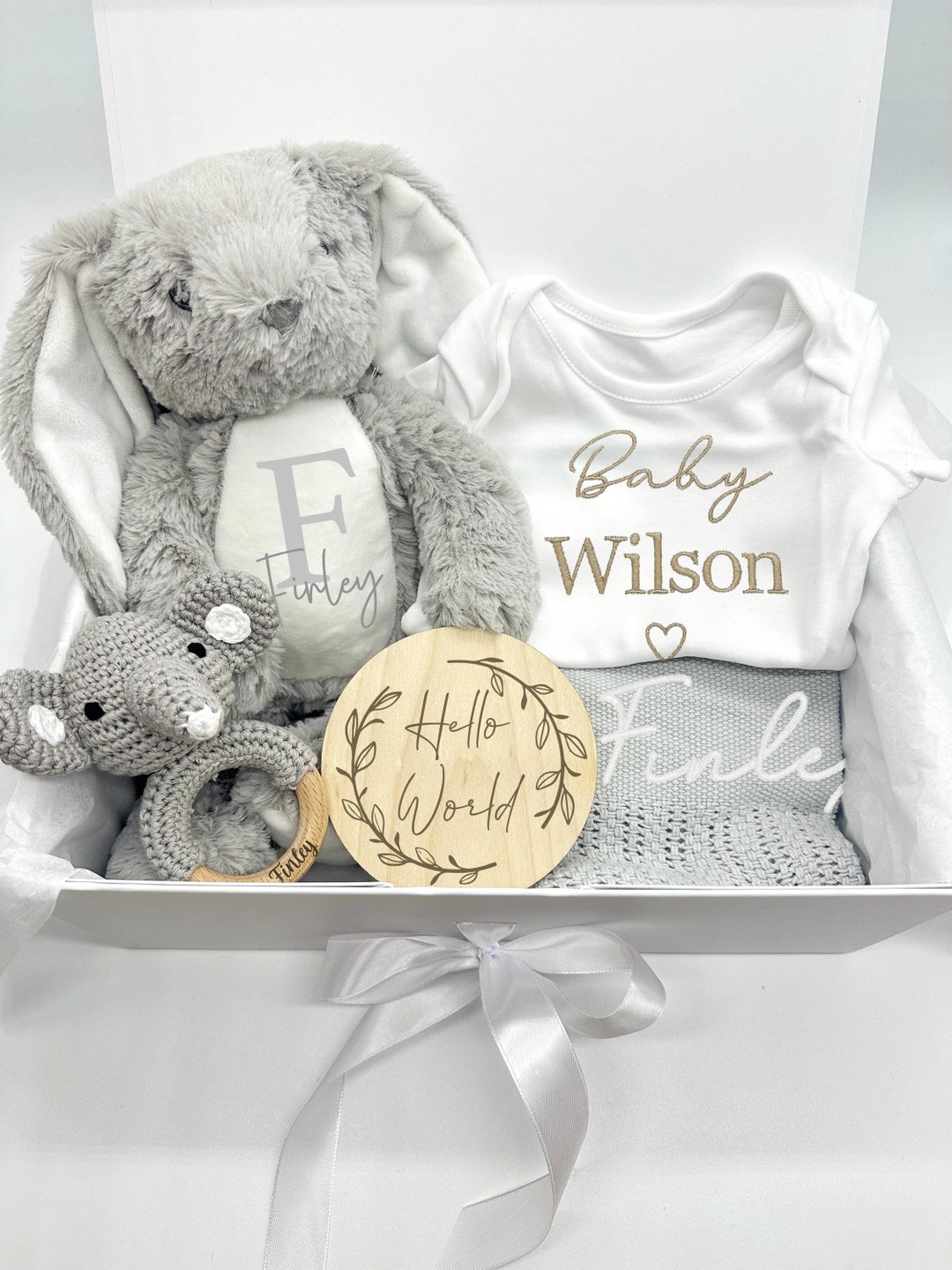 Personalised Neutral Newborn Baby Gift Box, Baby Gift Set, New Baby ...