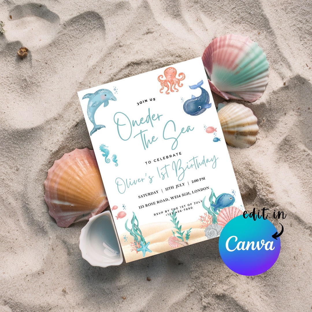 EDITABLE Oneder the Sea Birthday Invitation, Under the Sea, 1st ...