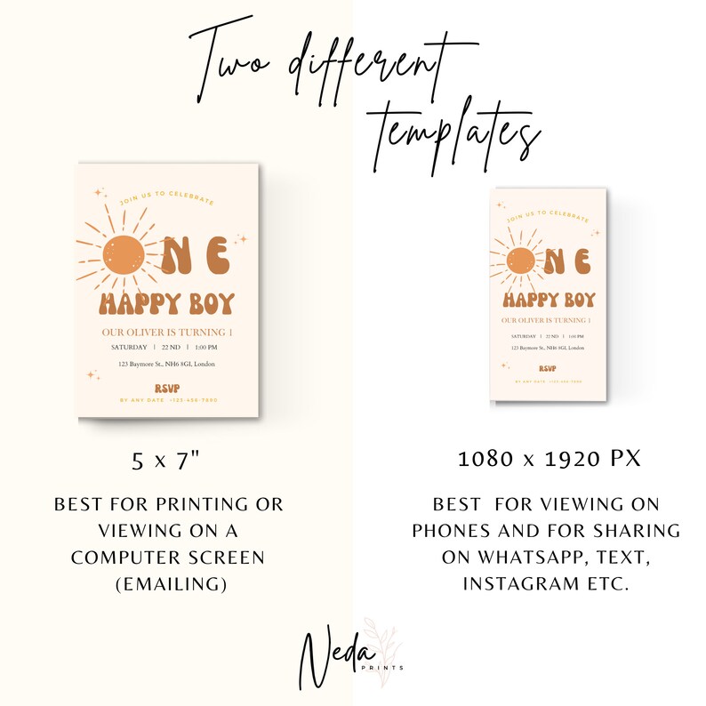EDITABLE One Happy Boy Birthday Invitation, Bohemian Invitation, 1st ...