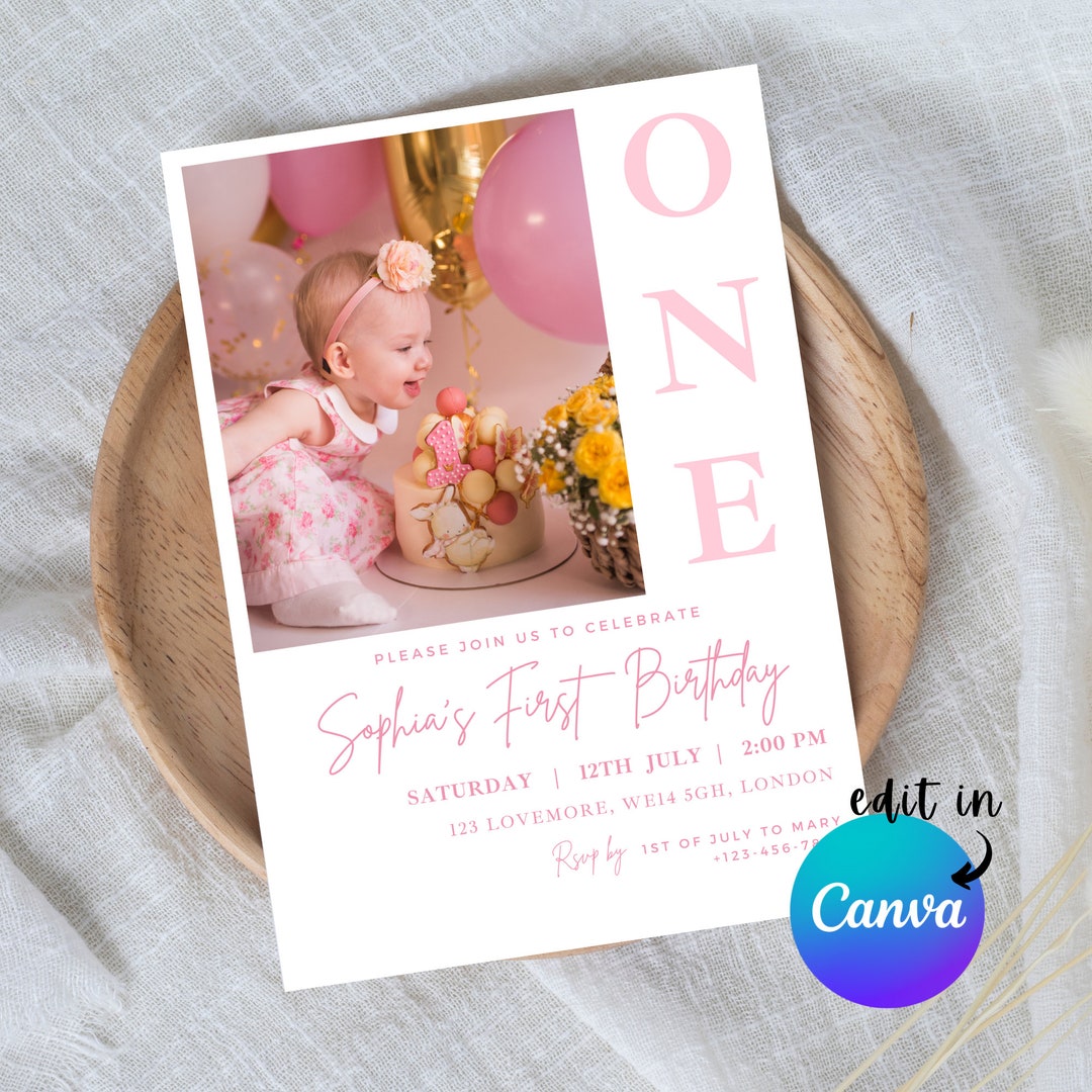 EDITABLE First Second Birthday Photo Invitation, 1st 2nd Girl Birthday ...