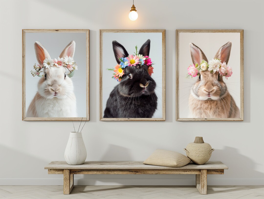 Bunny Trio, Easter Bunny Art, Kids Decor, Home Decor Wall Art ...