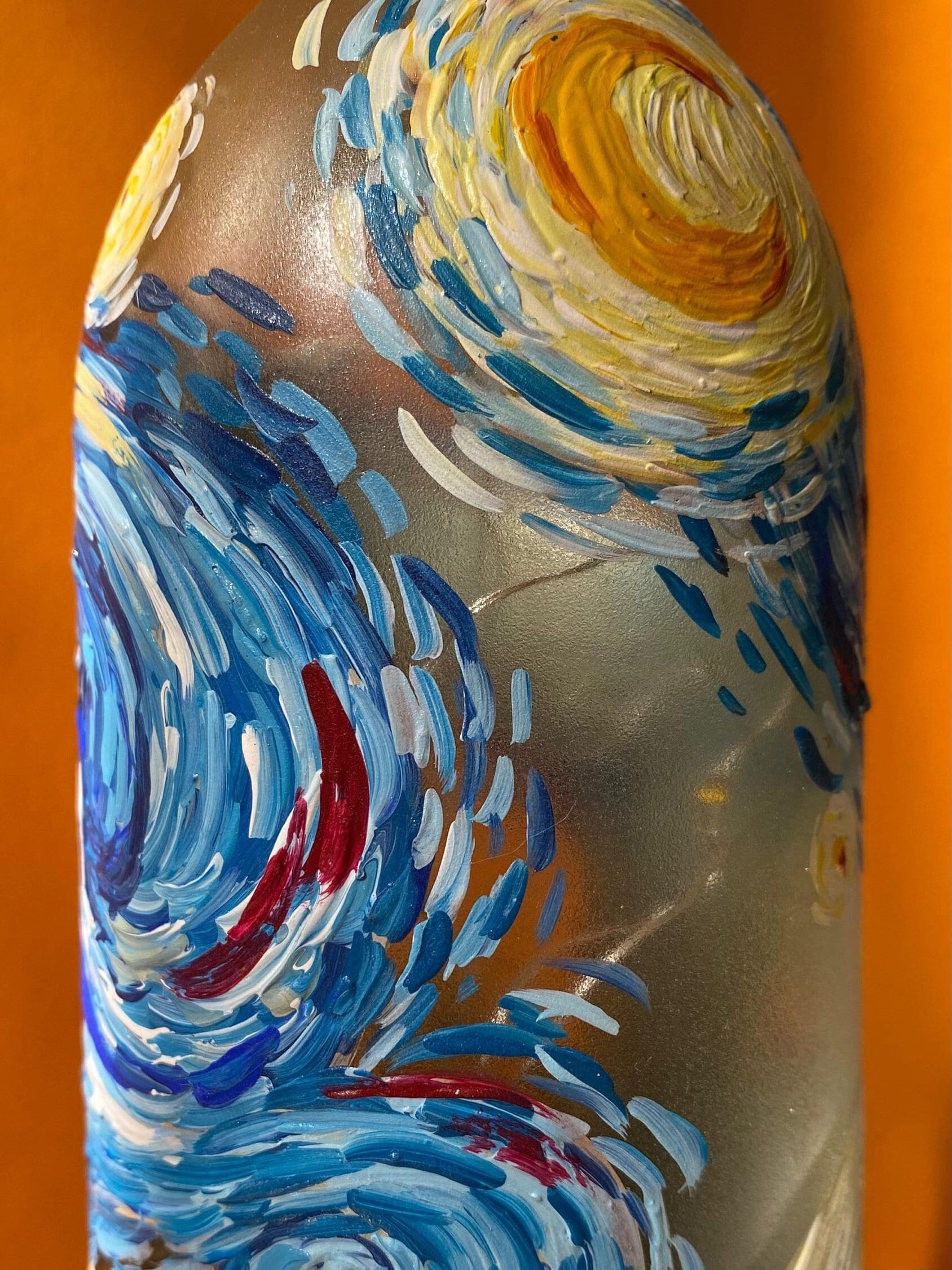 Van Gogh's Starry Night Illuminated Hand-painted Upcycled Wine Bottle ...