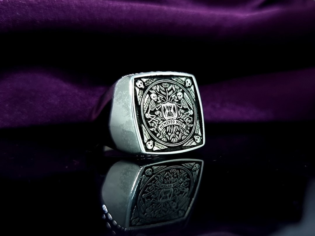 Momento Mori Silver Signet Ring for Men, Memento Mori Square Ring, Amor ...