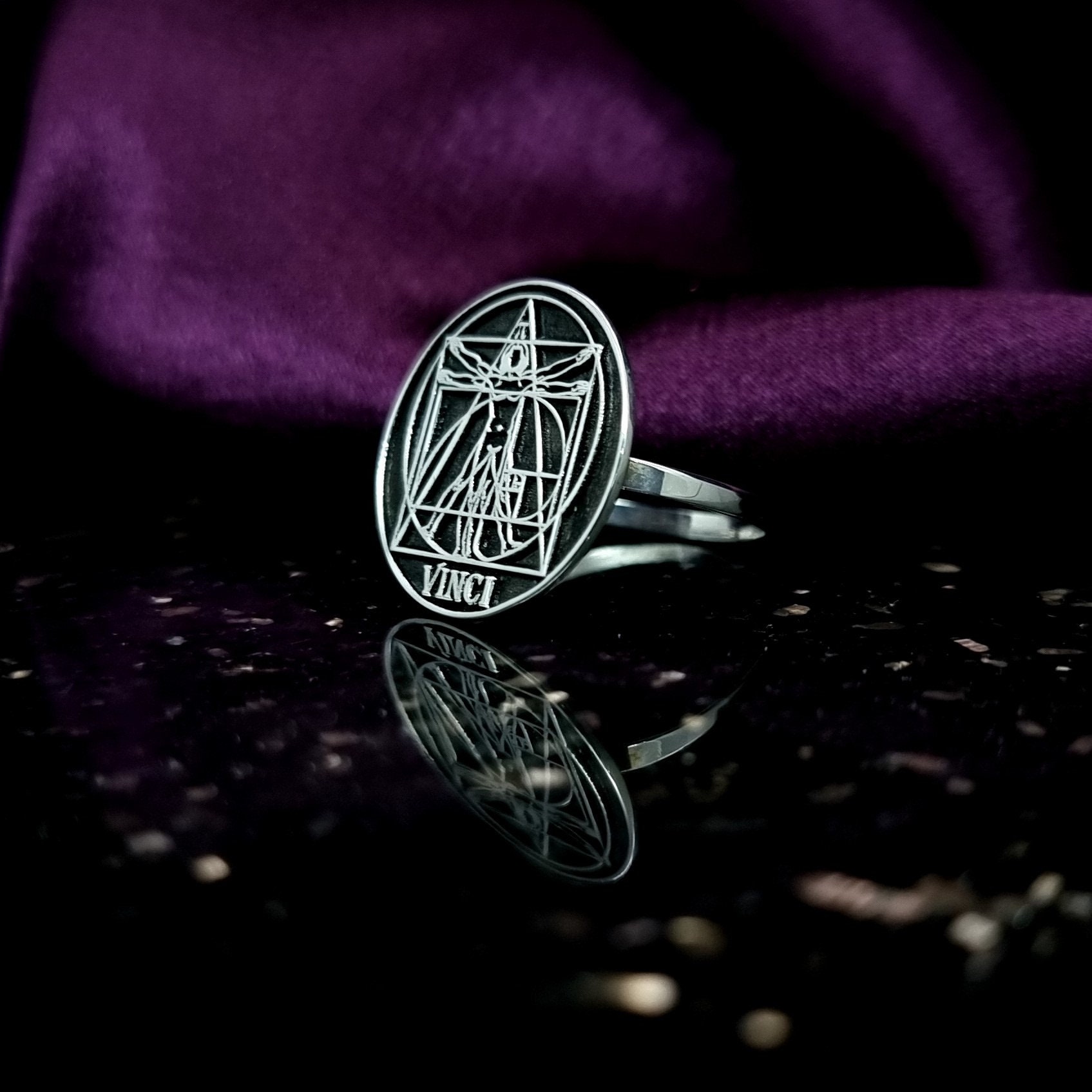 Leonardo Da Vinci Vitruvian Man 925K Sterling Silver Ring, Gold Plated ...
