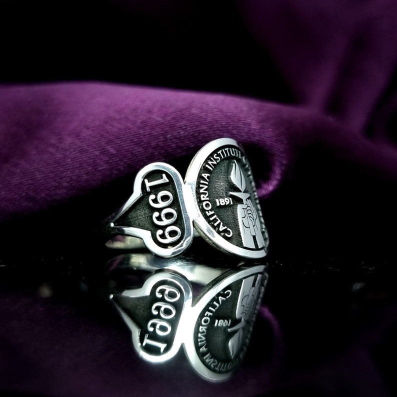 Custom College Class Ring for Men's Graduation Gift, Silver Signet ...