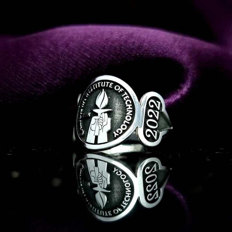 Custom College Class Ring for Men's Graduation Gift, Silver Signet ...