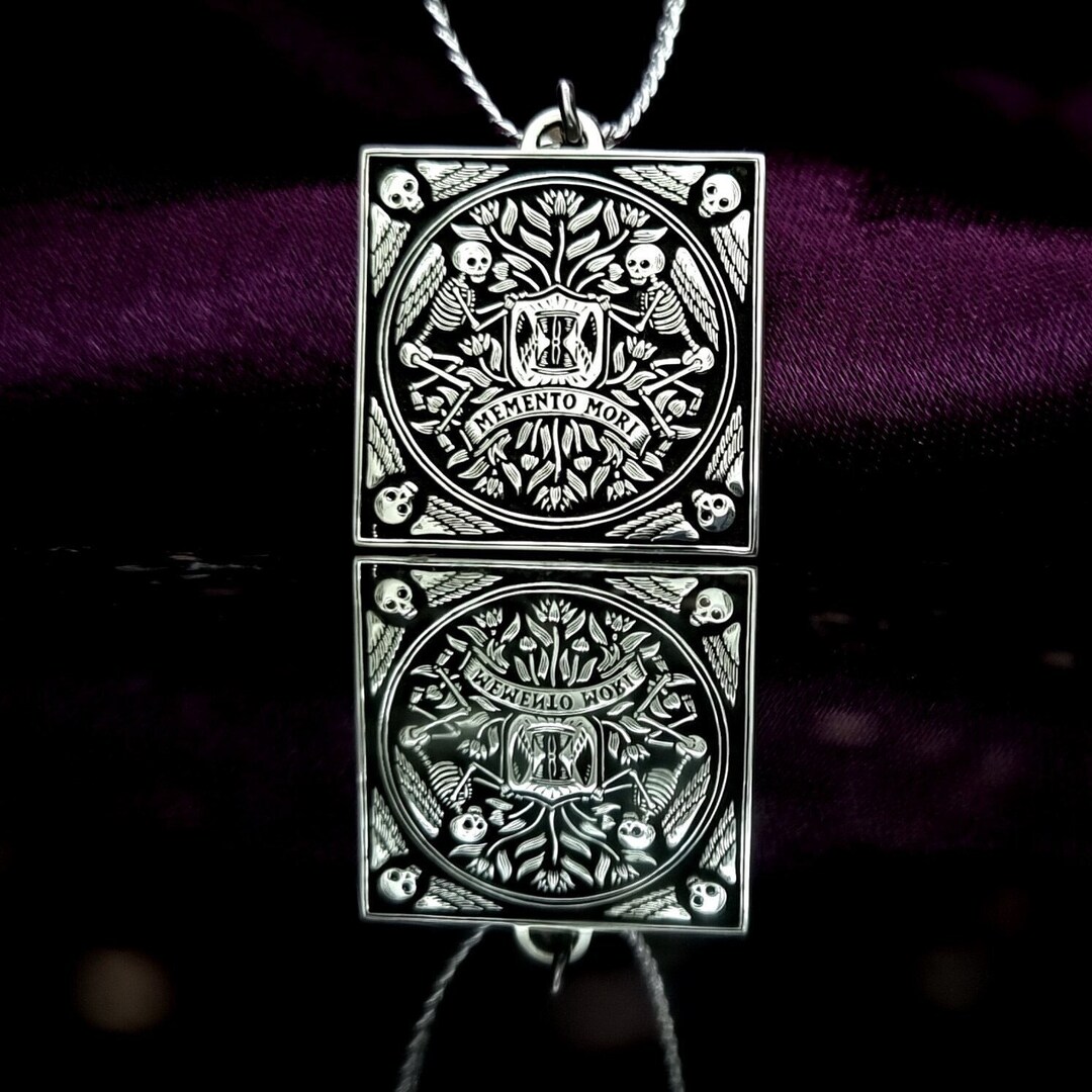 Memento Mori Square Silver Necklace, Memento Vivere Gold Plated Pendant ...