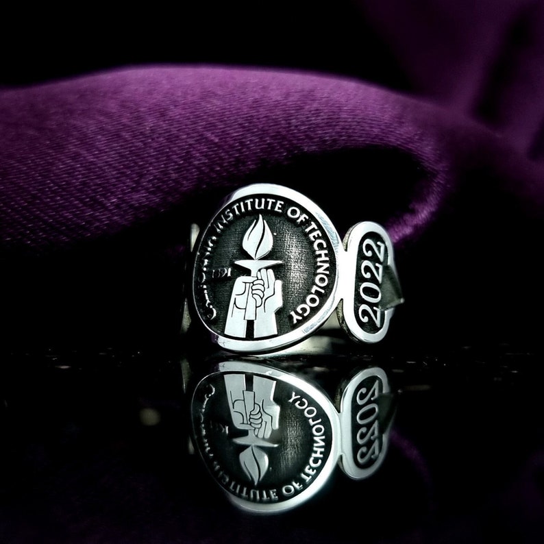 Custom College Class Ring for Men's Graduation Gift, Silver Signet ...