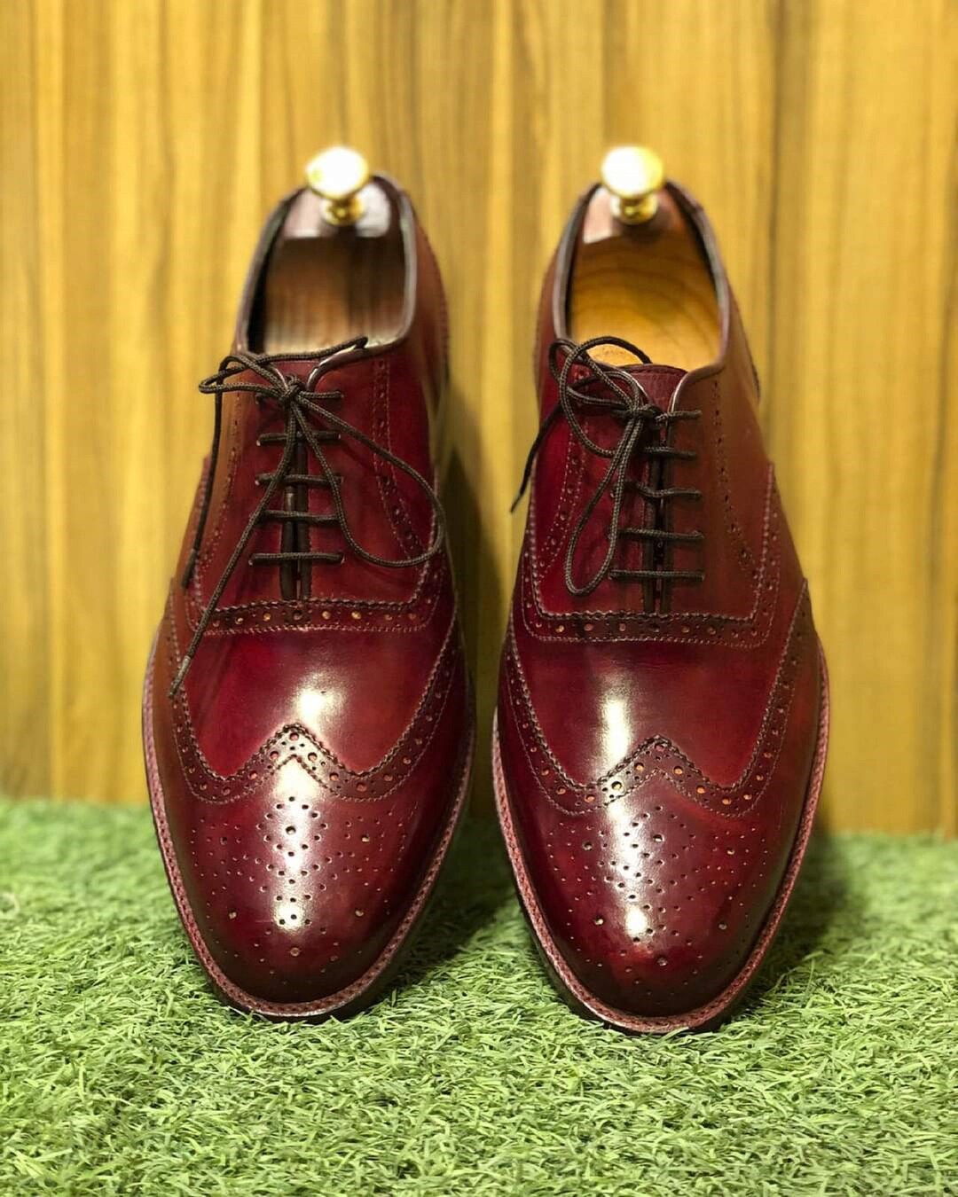 Bespoke Handmade Red Color Genuine Leather Wing Tip Brogues Men Oxford ...