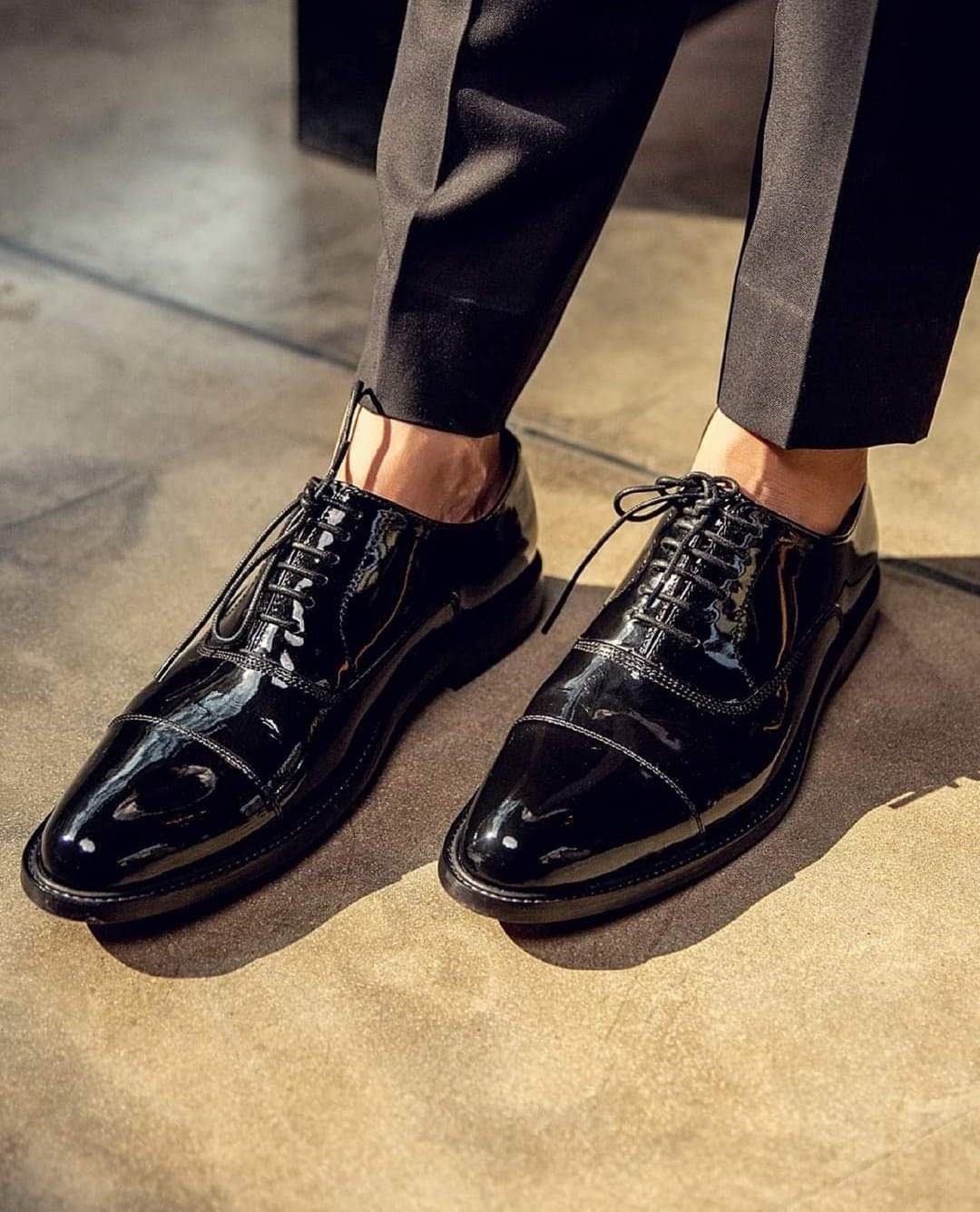 Bespoke Handmade Black Patent Color Genuine Leather Cap Toe Men Oxford ...