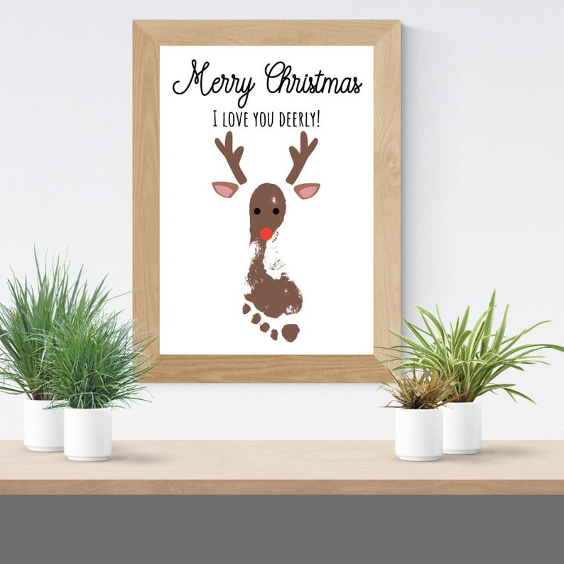 Reindeer Footprint Craft, Christmas Art Template, Printable Christmas ...