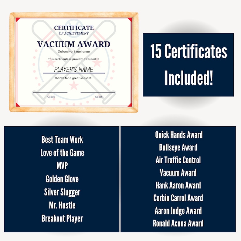 15 Editable Baseball Award Certificates: Canva Template (digital ...
