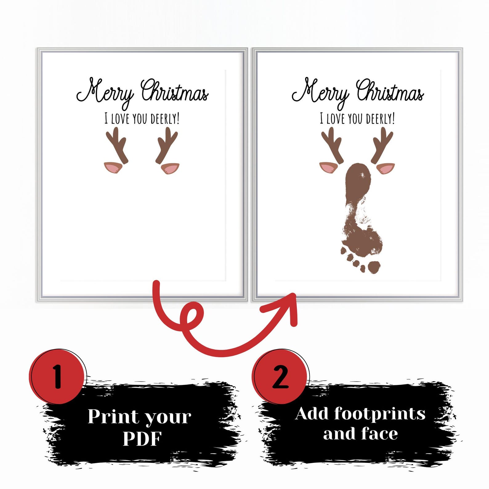 Reindeer Footprint Craft, Christmas Art Template, Printable Christmas ...
