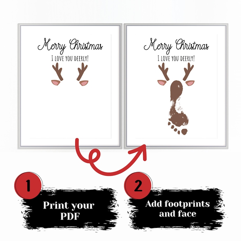 Reindeer Footprint Craft, Christmas Art Template, Printable Christmas ...