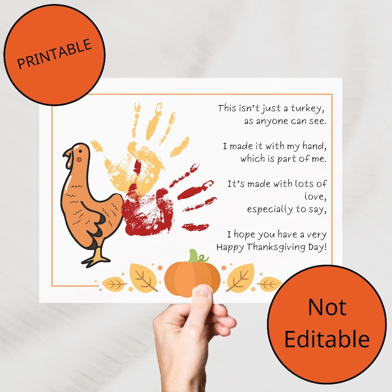 Thanksgiving Turkey Handprint Craft: DIY Keepsake Gift (instant ...