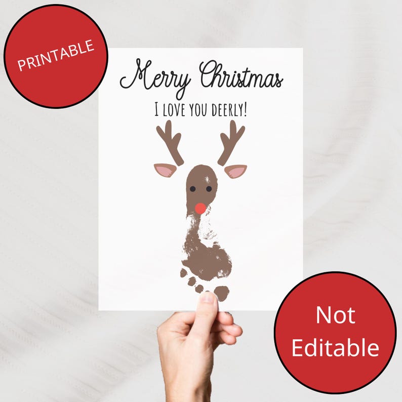 Reindeer Footprint Craft, Christmas Art Template, Printable Christmas ...