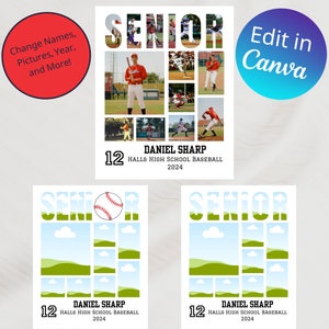 Baseball Senior Photo Collage: Editable Canva Template (digital ...