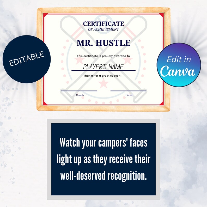 15 Editable BASEBALL Certificates, Canva Template, Sports Certificate ...