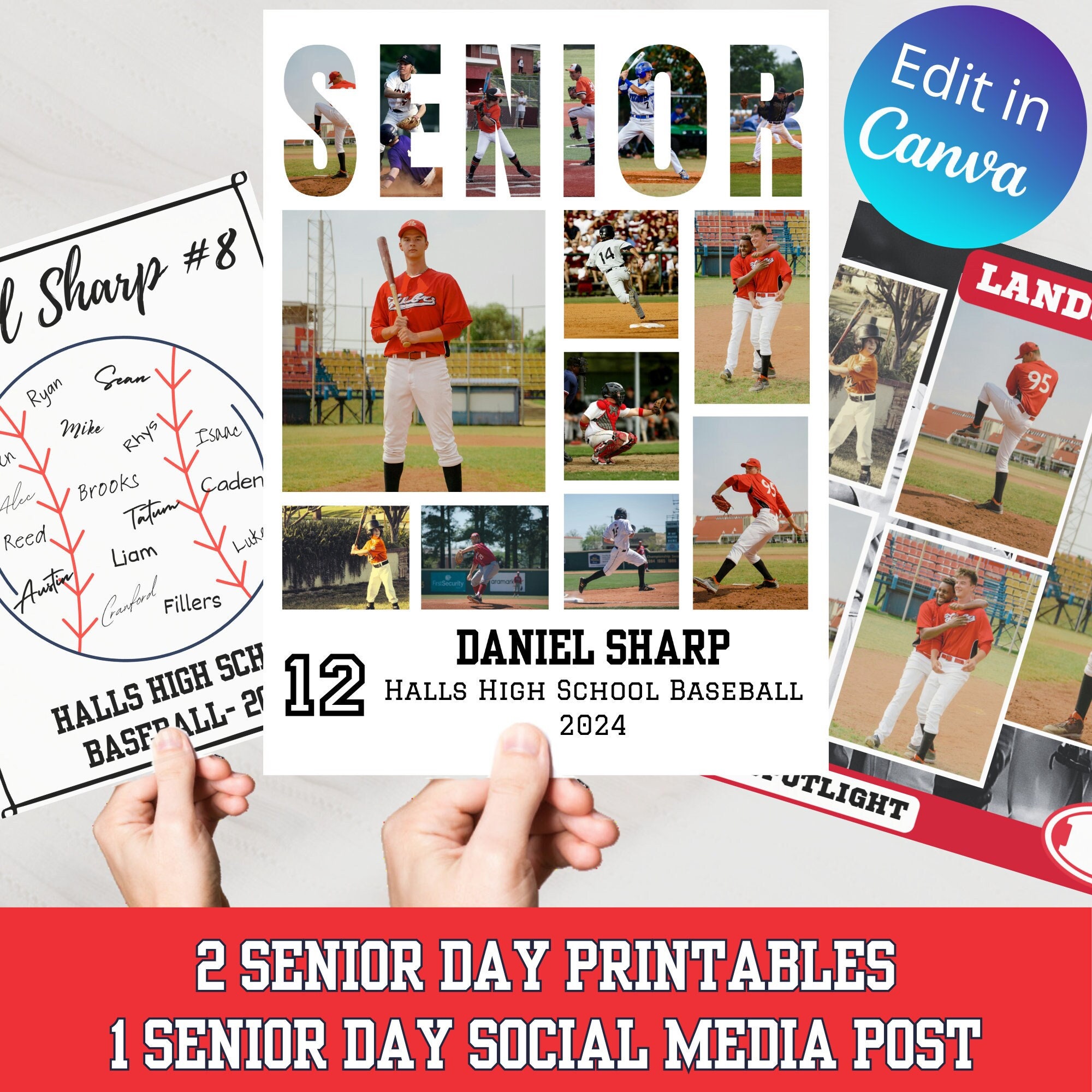 BASEBALL Senior Day Bundle, Social Media Post, Editable Canva Template ...