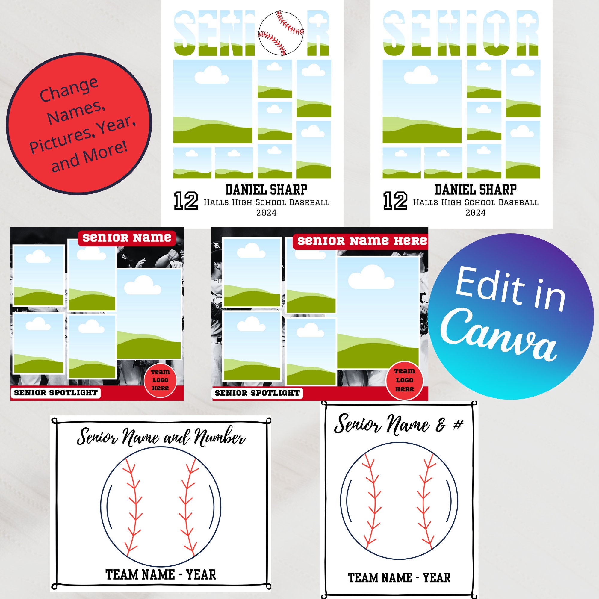 BASEBALL Senior Day Bundle, Social Media Post, Editable Canva Template ...