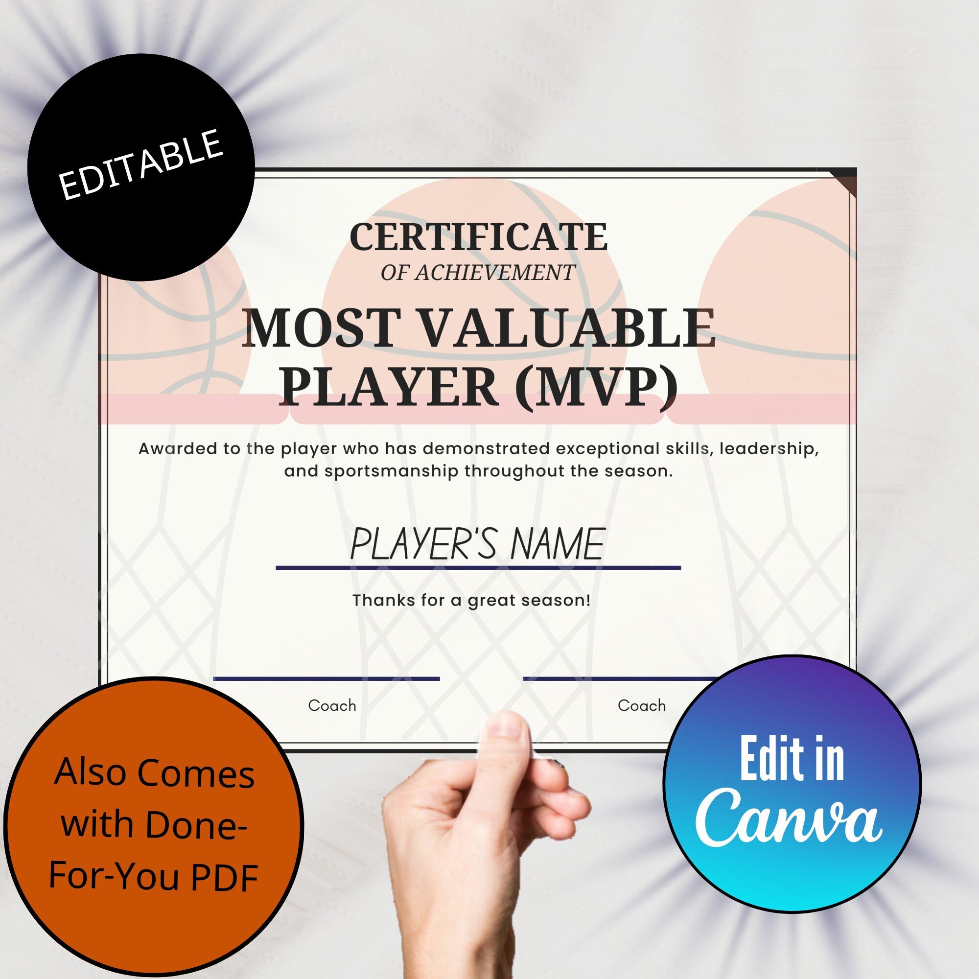 15 Editable BASKETBALL Certificates, Canva Template, Sports Certificate ...