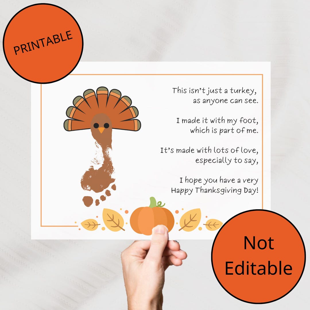 Turkey Thanksgiving Footprint Craft, DIY Gift, Toddler Craft, Daycare ...