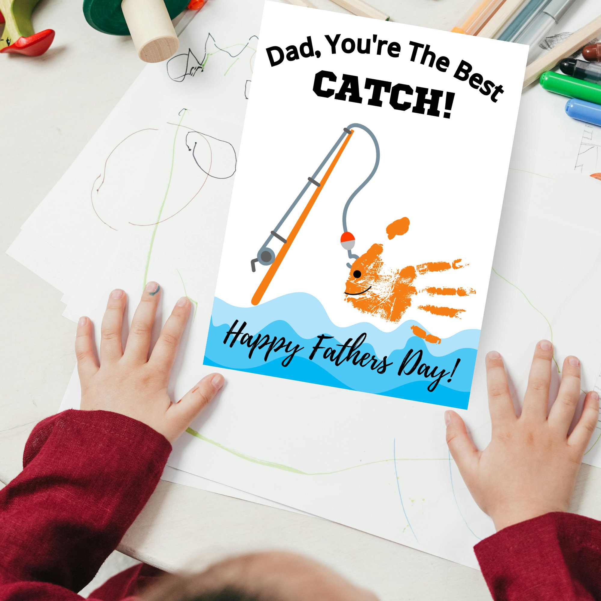 Fathers Day FISHING Handprint Craft, Instant Download PDF, 1st Fathers ...