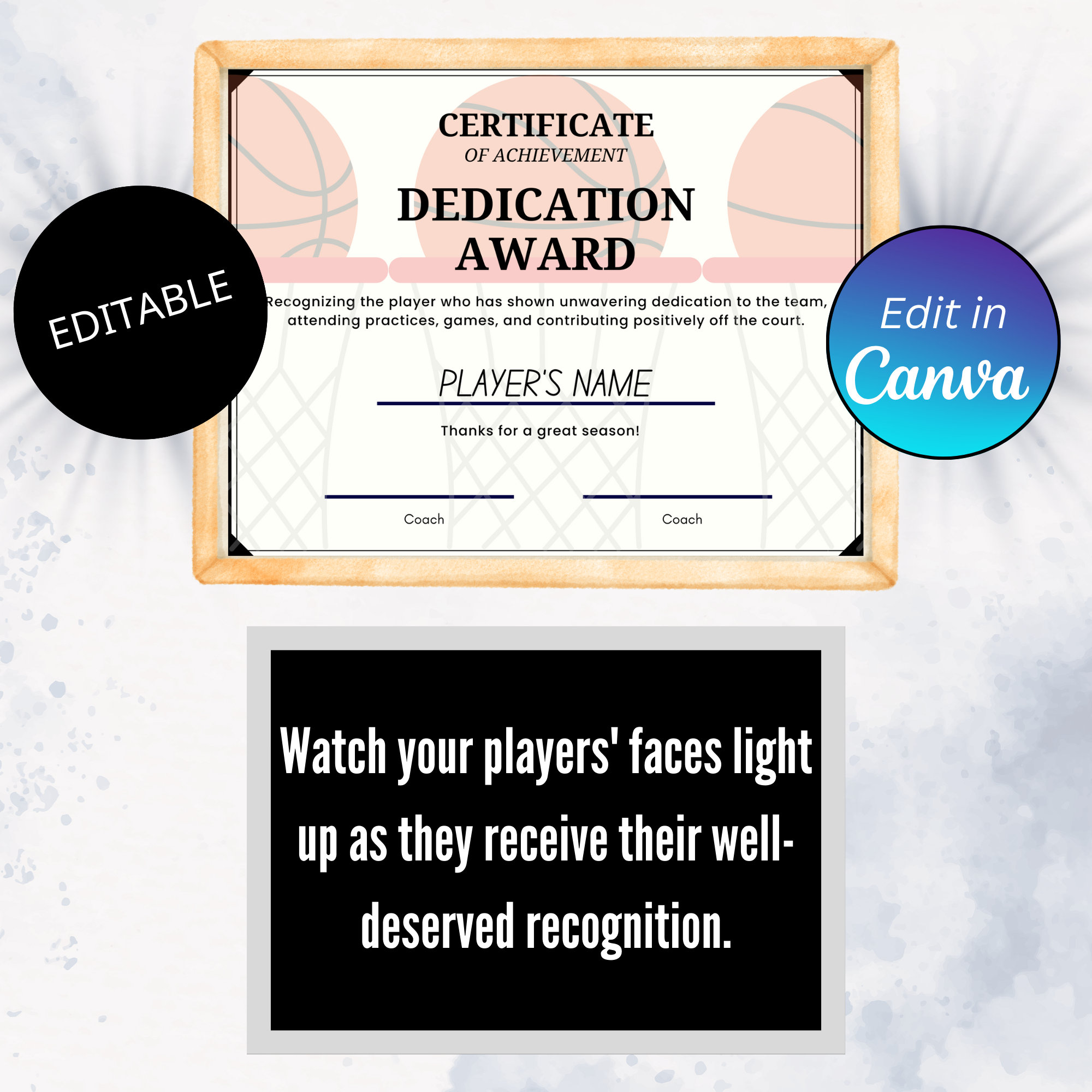 15 Editable BASKETBALL Certificates, Canva Template, Sports Certificate ...