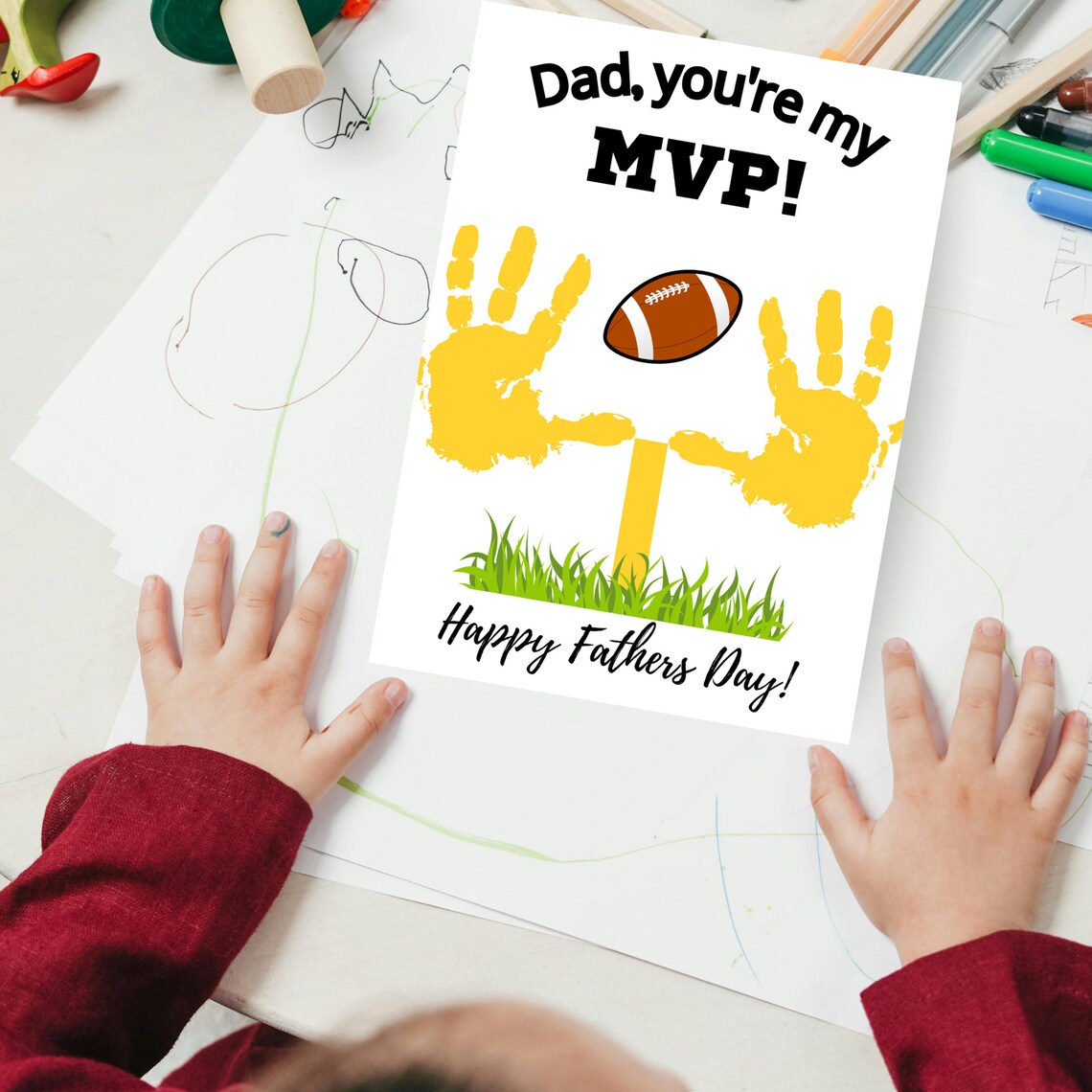 Fathers Day FOOTBALL Handprint Craft, Instant Download PDF, 1st Fathers ...