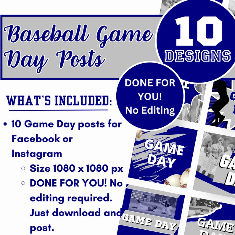 10 DONE FOR YOU Baseball Game Day Social Media Posts, Navy & Silver ...