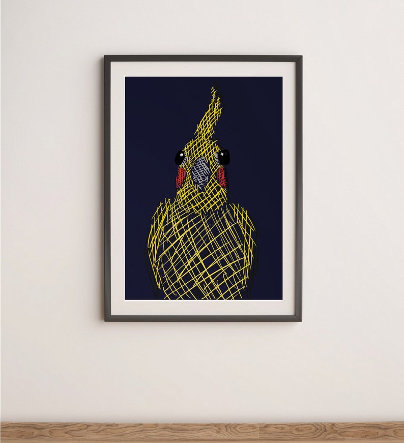 Cockatiel Poster | Hatched Style | Abstract Art | Digital Print ...